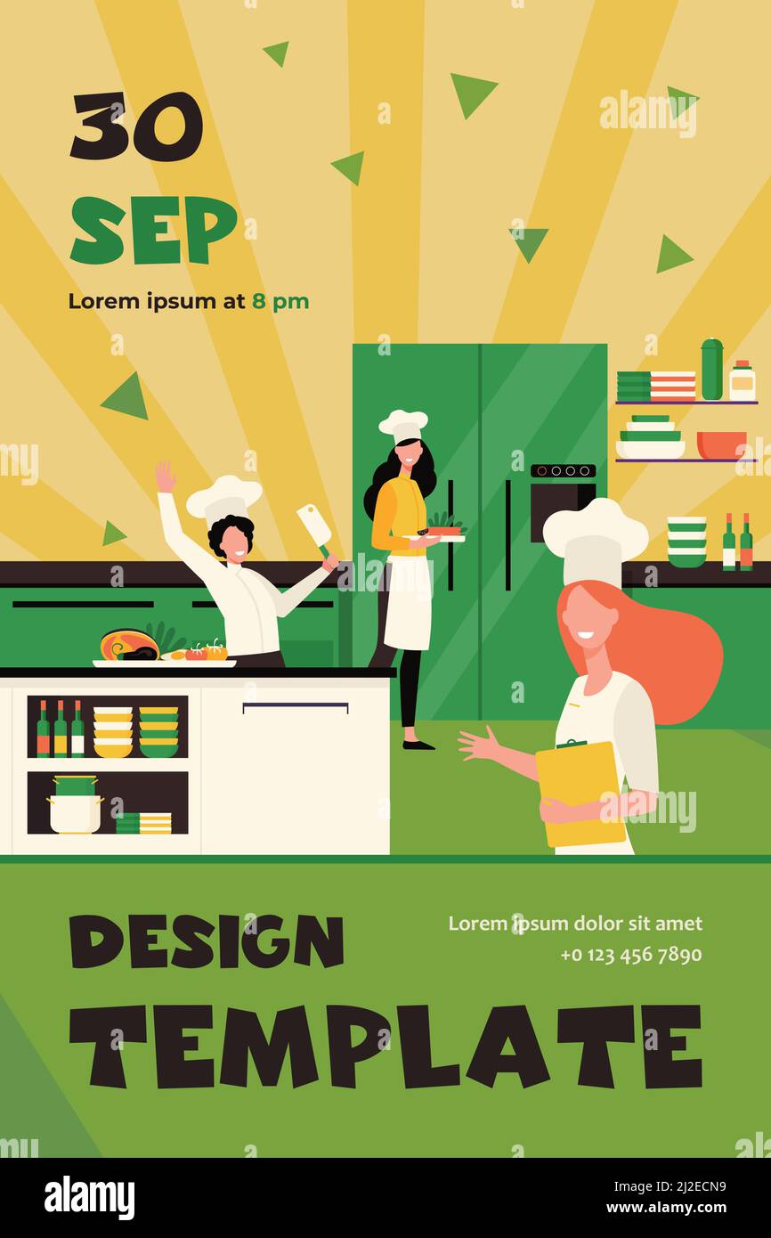 Professional chefs cooking at restaurant kitchen flat vector ...