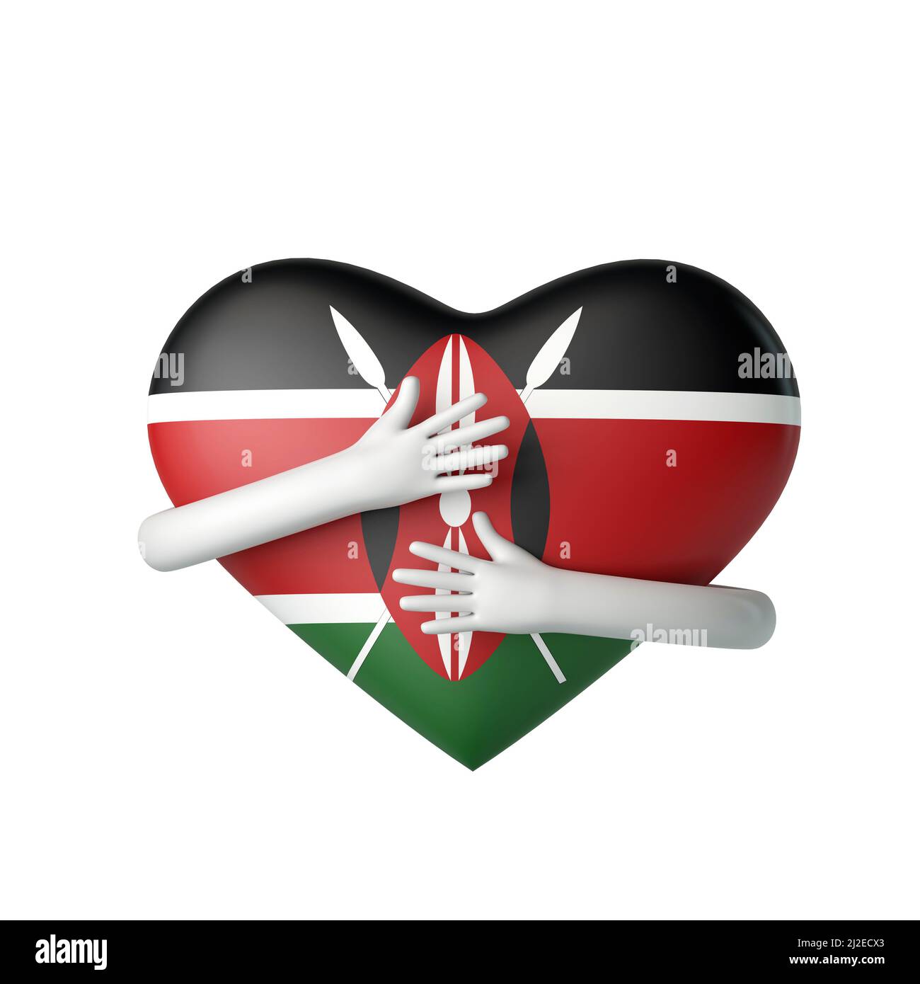 Kenya flag heart being hugged by arms. 3D Rendering Stock Photo - Alamy