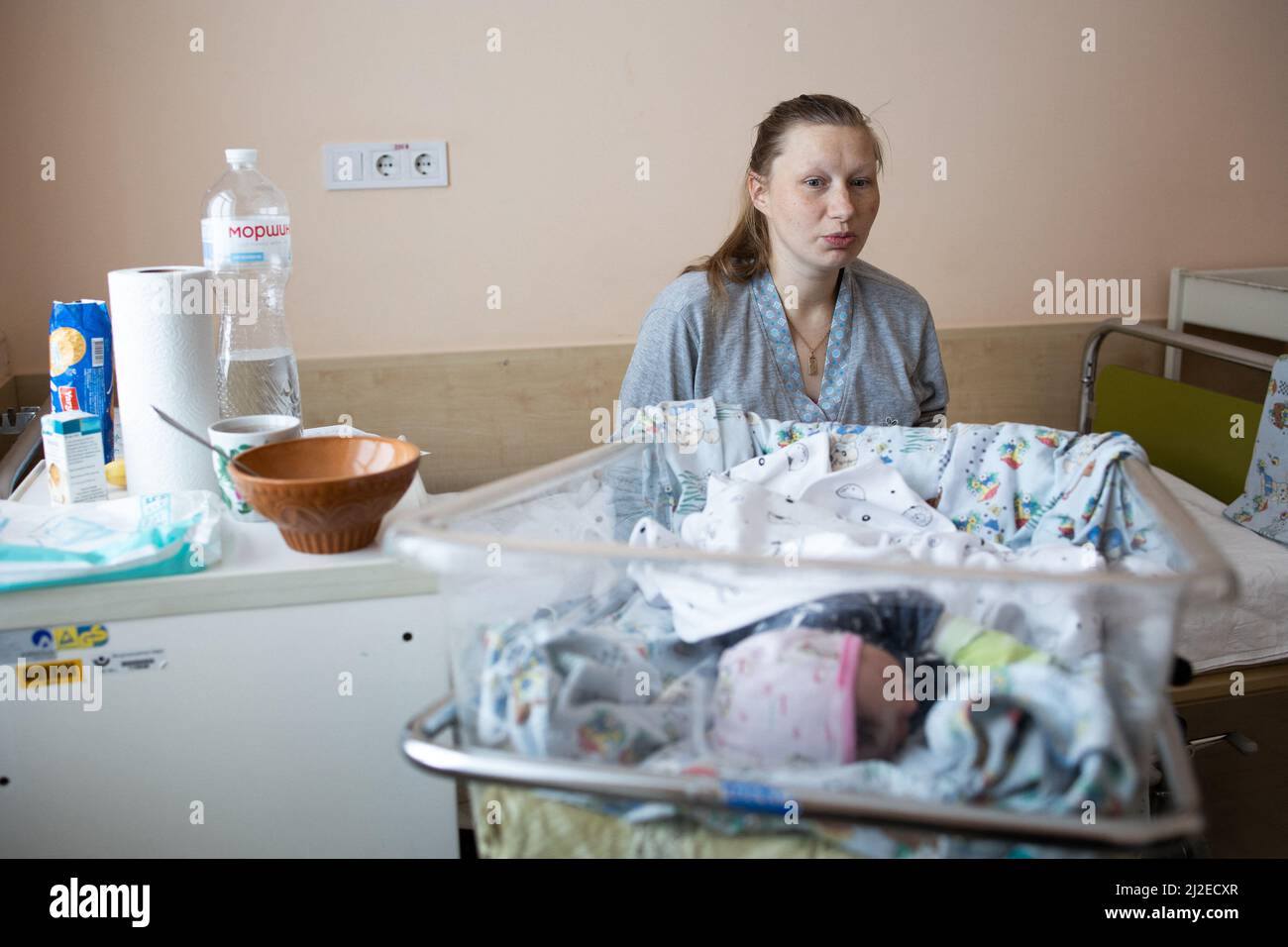 A mother and her new born baby in the maternity of the Hospital number ...