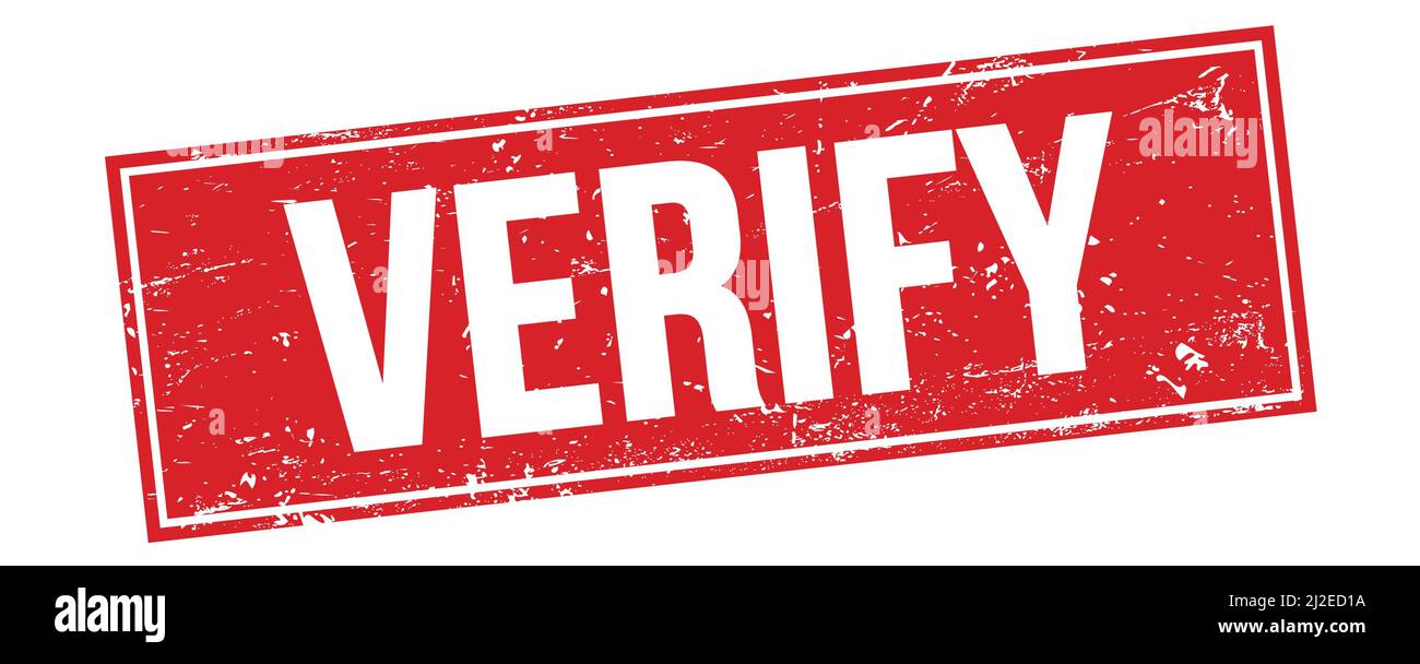 VERIFY text on red grungy rectangle stamp sign Stock Photo - Alamy