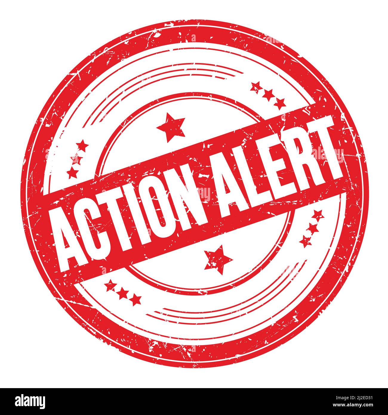ACTION ALERT text on red round grungy texture stamp Stock Photo - Alamy