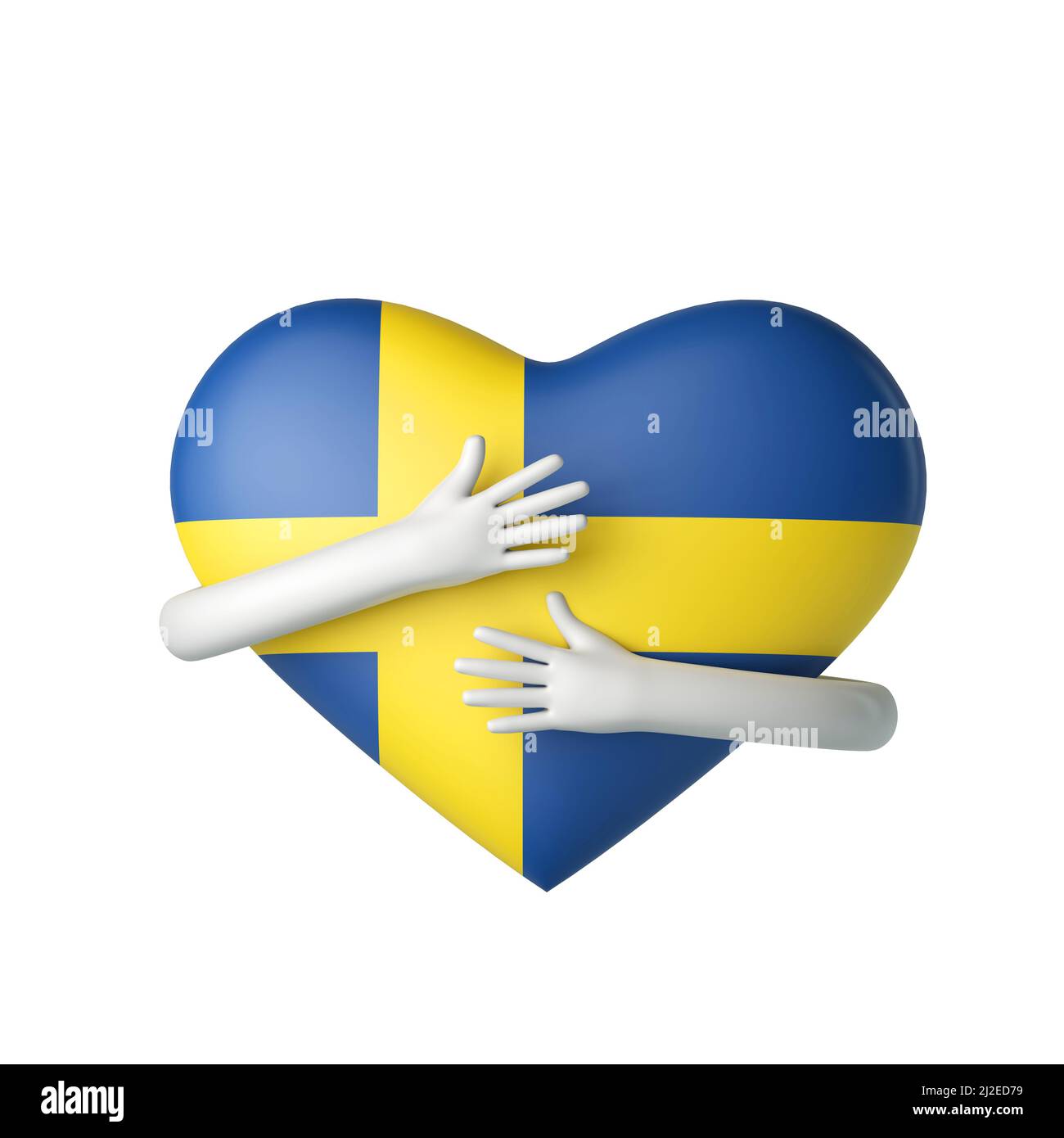 Sweden flag heart being hugged by arms. 3D Rendering Stock Photo - Alamy