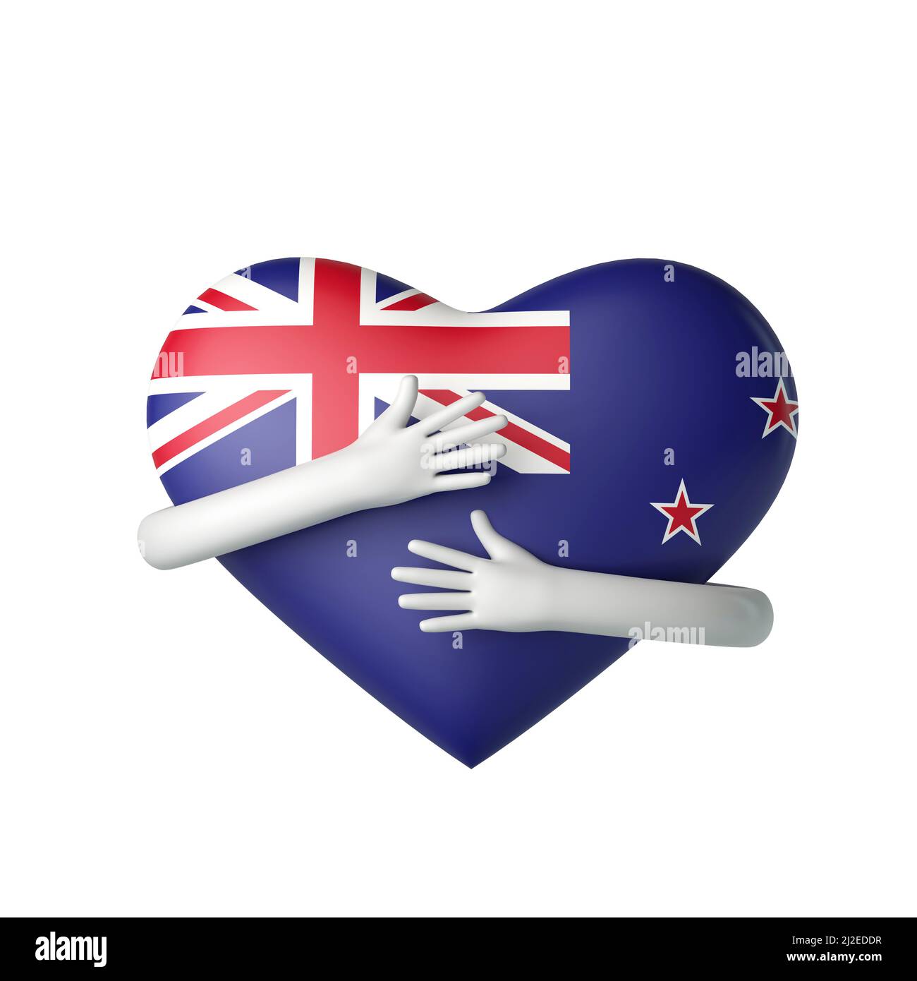 New Zealand flag heart being hugged by arms. 3D Rendering Stock Photo ...