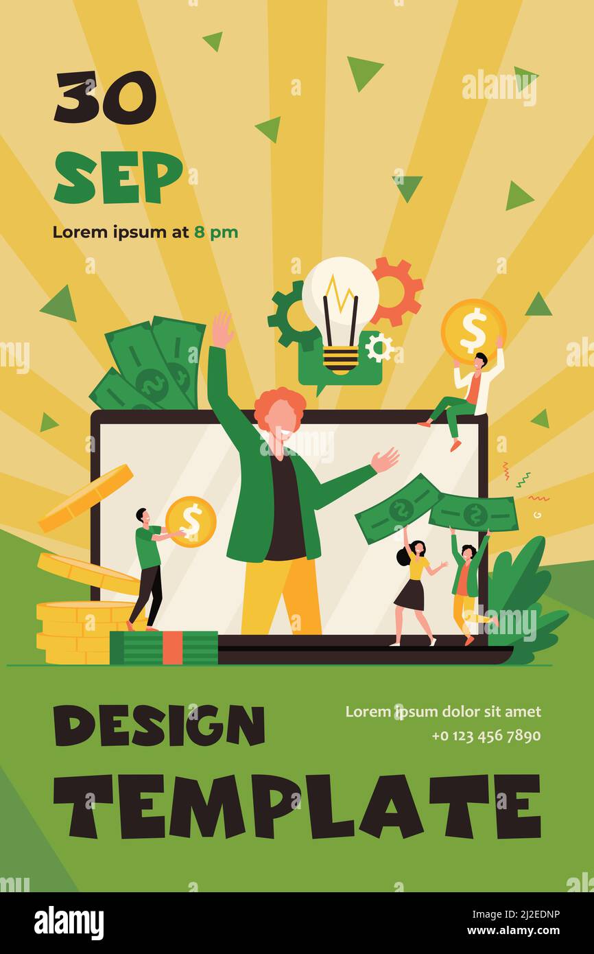Tiny entrepreneur crowdfunding startup project flat vector illustration ...