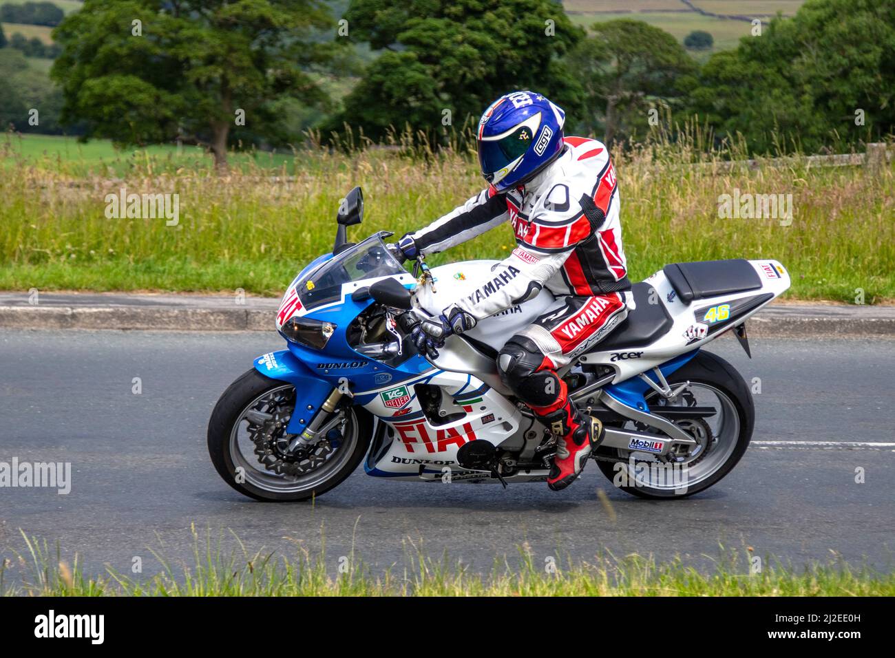 1999 90s nineties blue Yamaha YZF-R1 with racing decals Stock Photo - Alamy