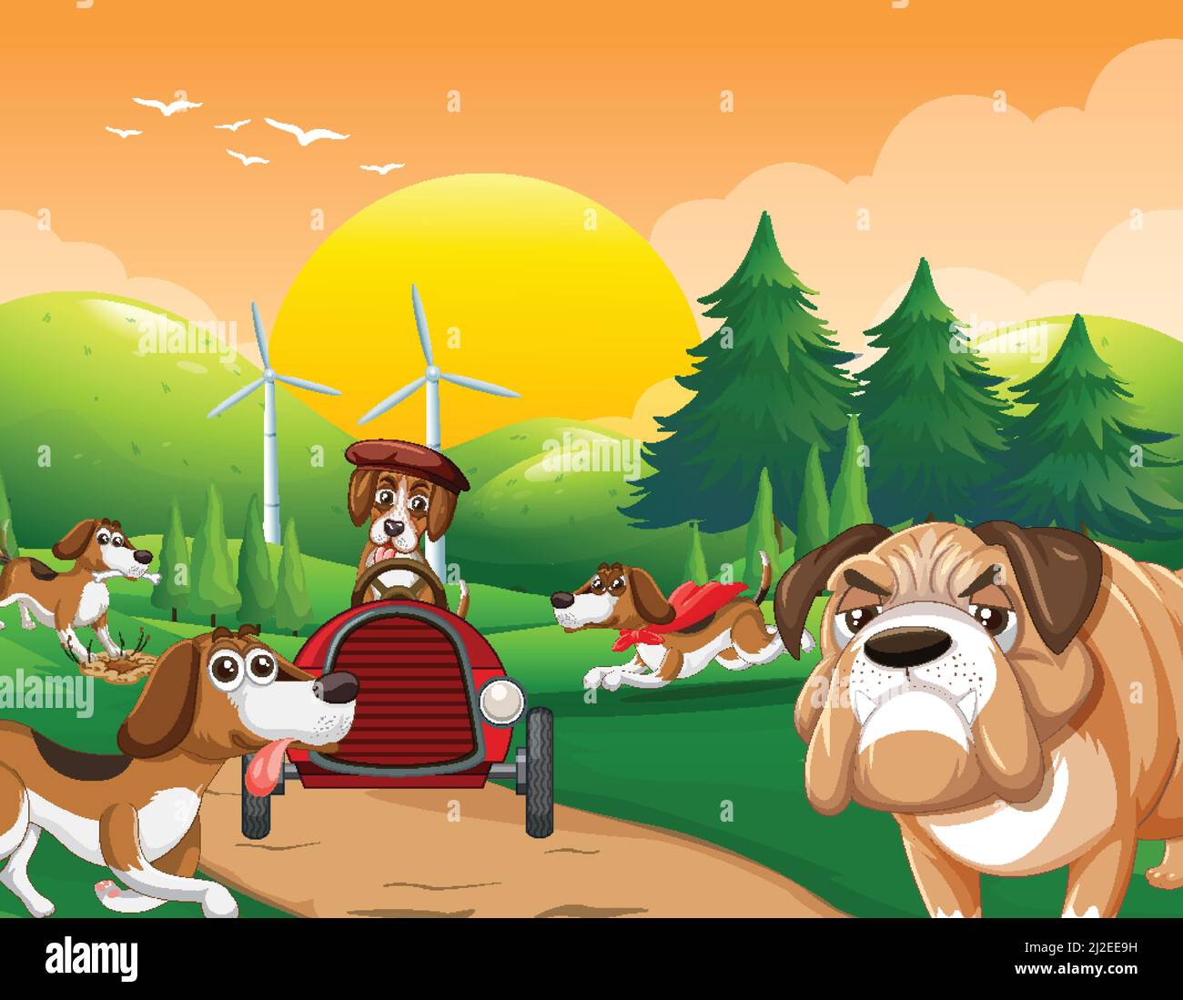 Park scene with many dogs cartoon illustration Stock Vector Image & Art ...