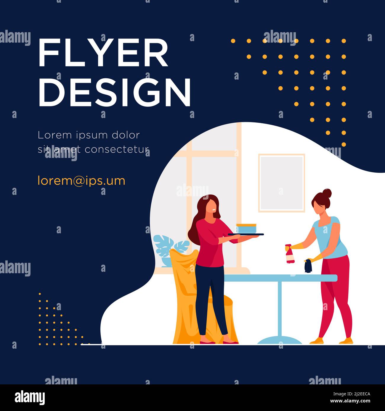 Two women cleaning table and room. Work, cooperation. Flat vector ...