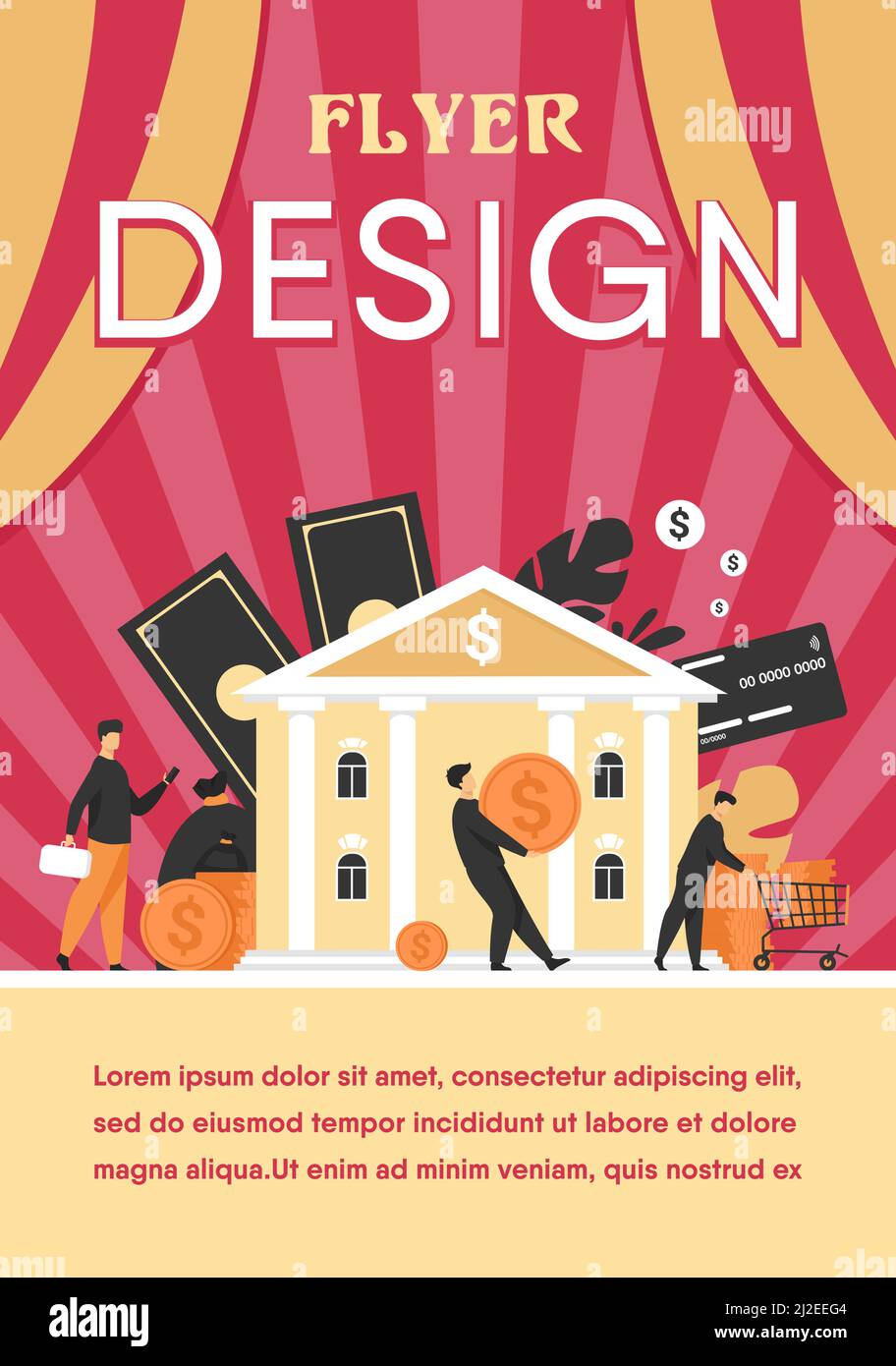 People with money walking to bank building. Queue of characters ...