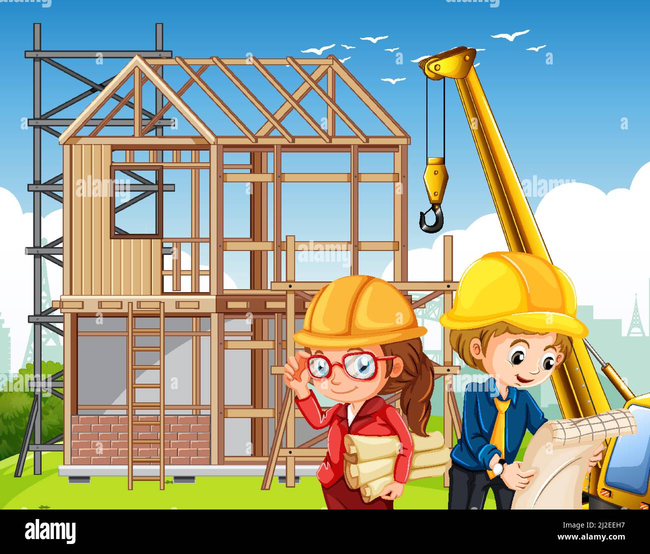 Cartoon scene of building construction site illustration Stock Vector ...