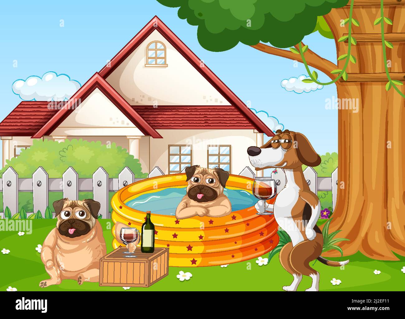 Many dogs playing in the park illustration Stock Vector Image & Art - Alamy