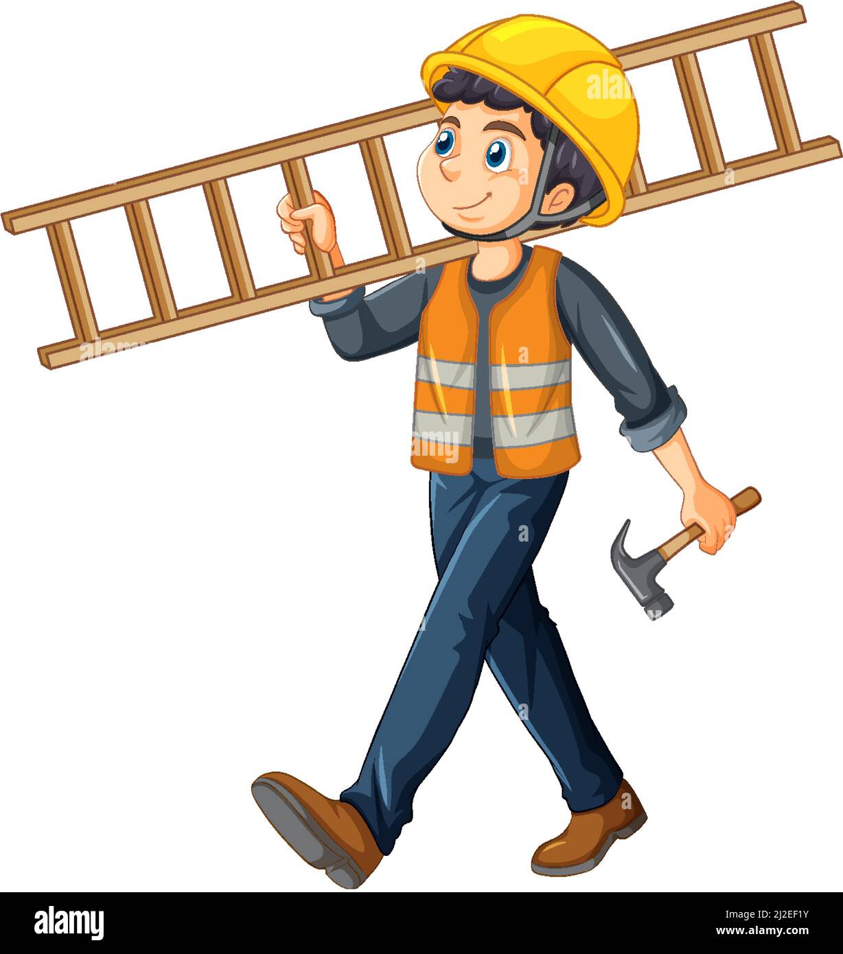 A construction worker holding ladder illustration Stock Vector Image ...