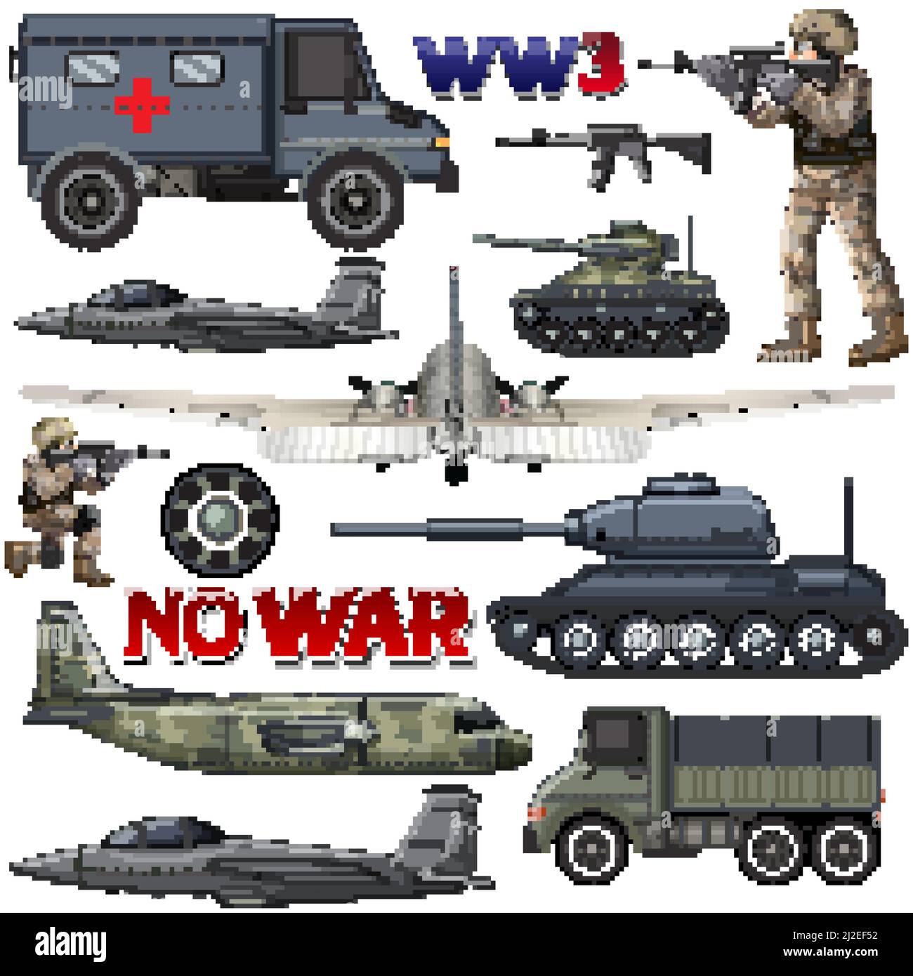 Military elements and vehicles set illustration Stock Vector Image ...