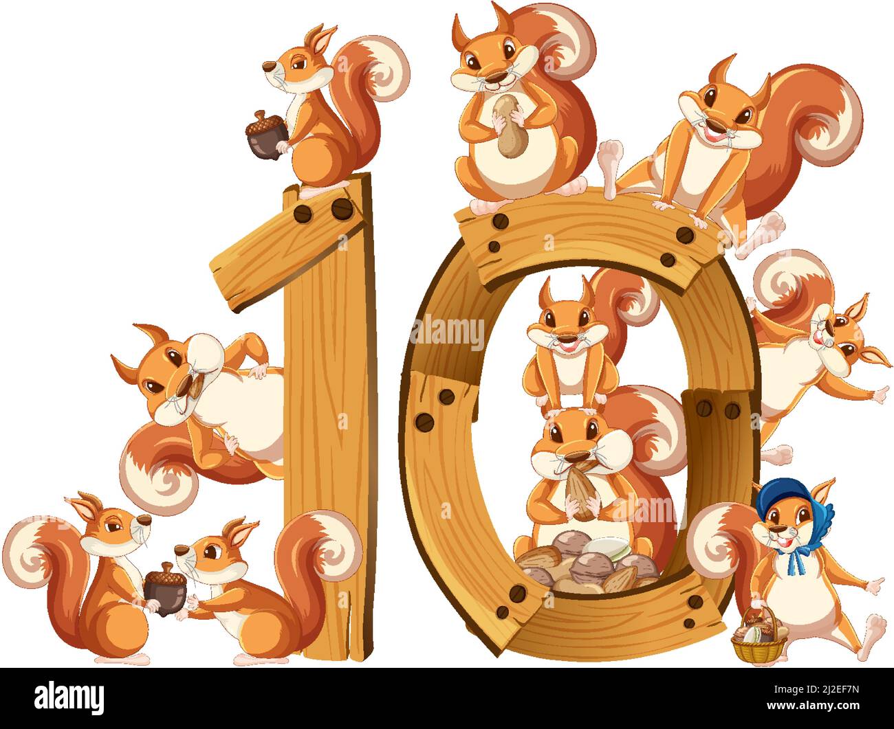 Ten squirrel attached to number ten illustration Stock Vector Image ...