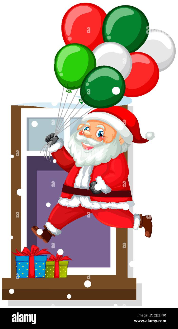 Santa Claus holding balloon in font of the window illustration Stock ...
