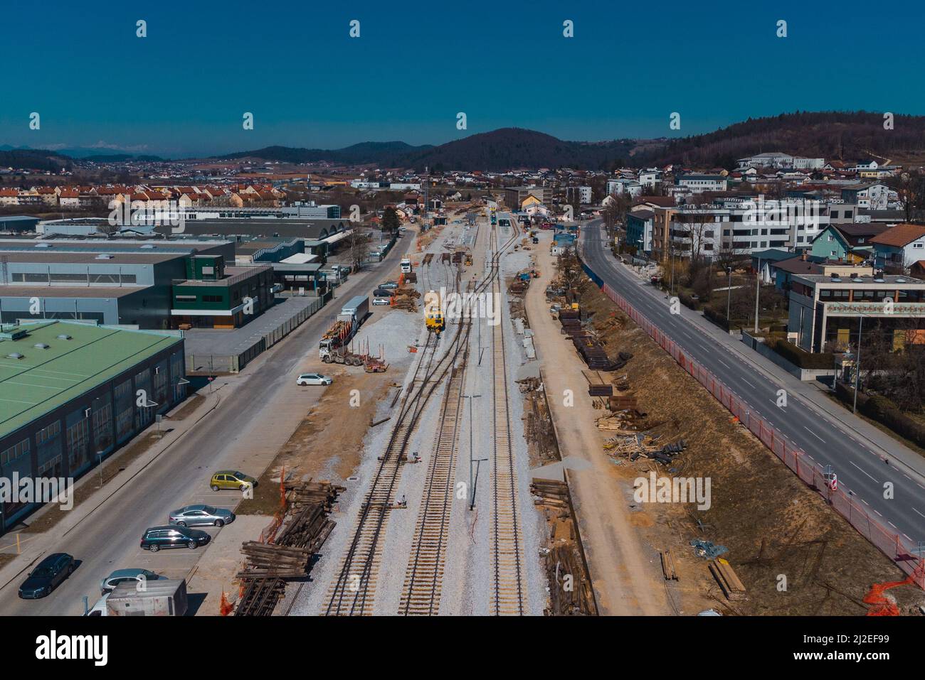 Train station of Grosuplje in Slovenia is being renovated. Visible new ...