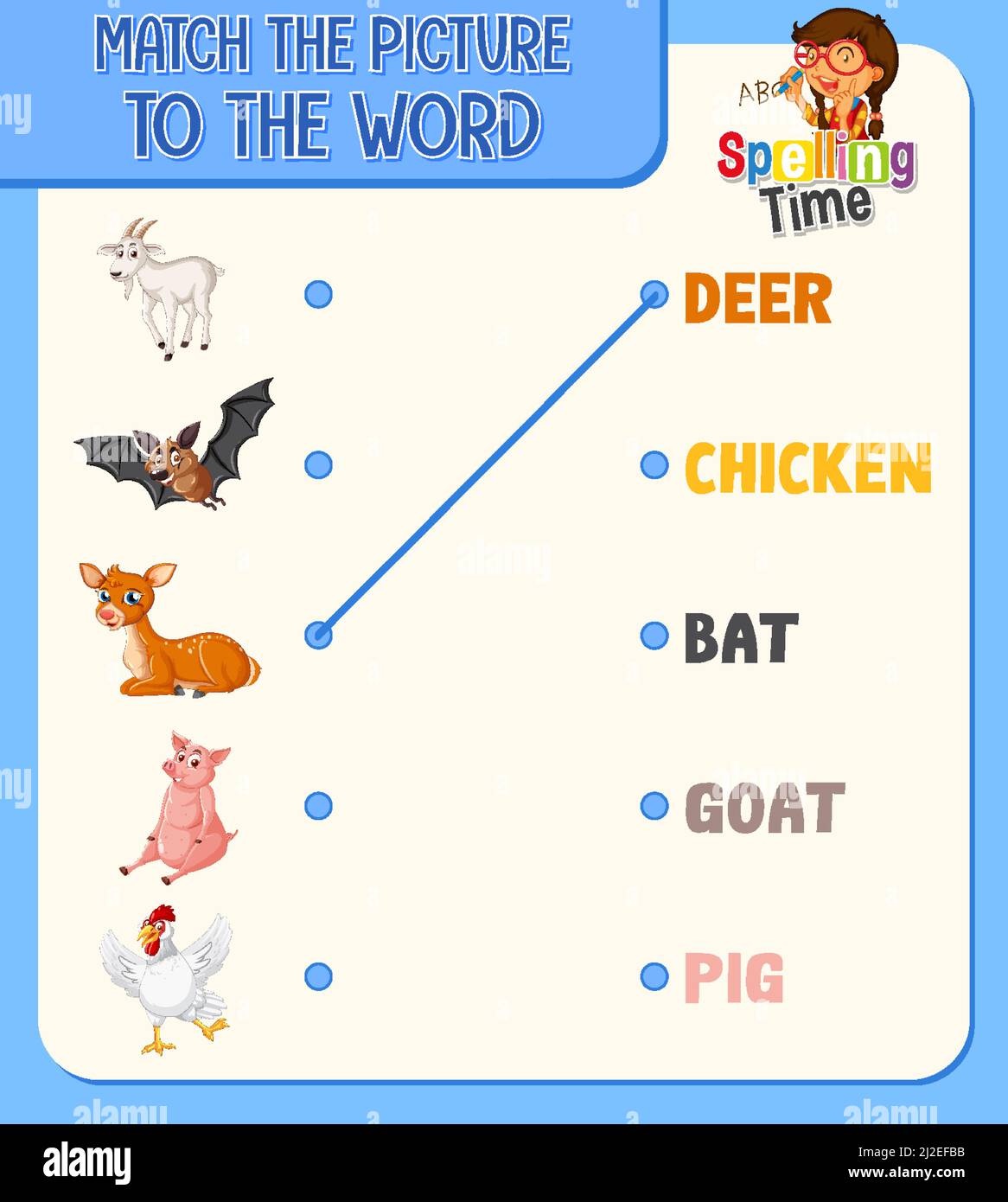 Word to picture matching worksheet for children illustration Stock ...