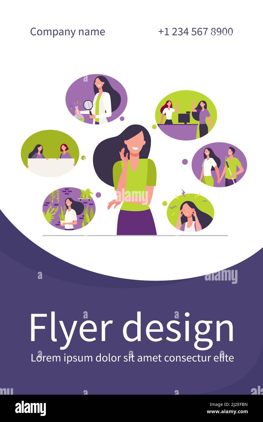 Positive girl and her life memories isolated flat vector illustration ...