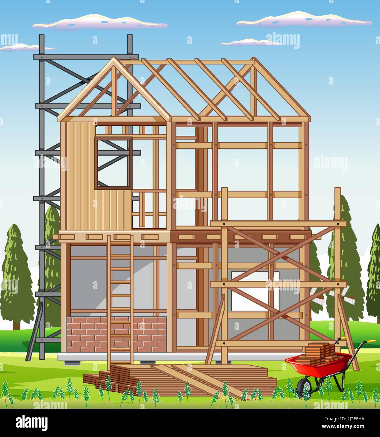 Cartoon scene of building construction site illustration Stock Vector ...