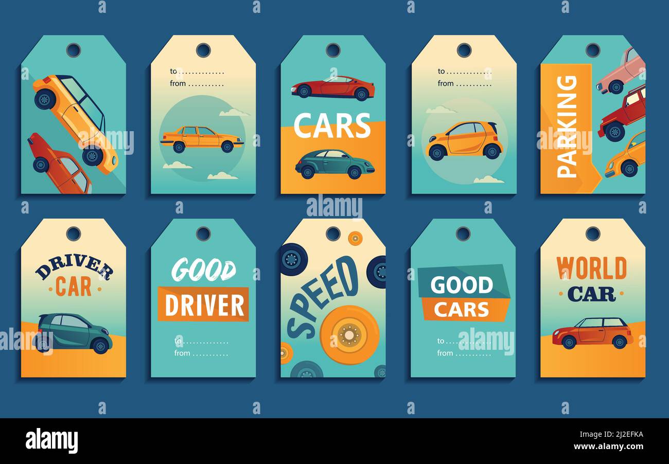 Special tag designs with retro and modern automobiles. Different cars ...