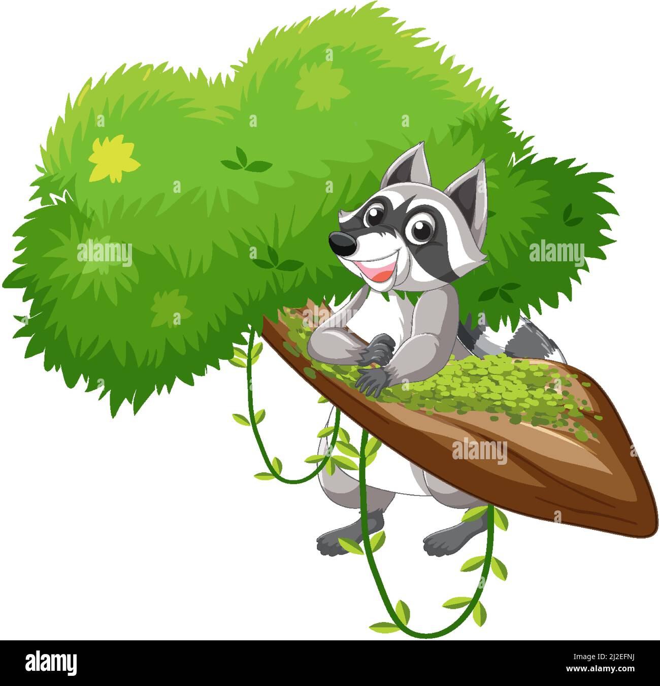 Cute raccoon hanging on tree branch illustration Stock Vector Image ...