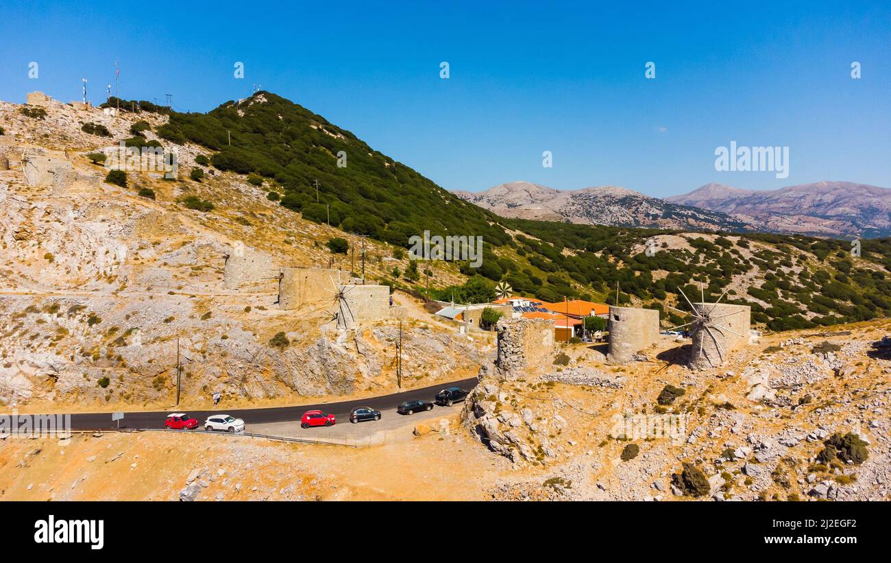 mills crete, top view. Summer holiday background copy space Stock Photo ...