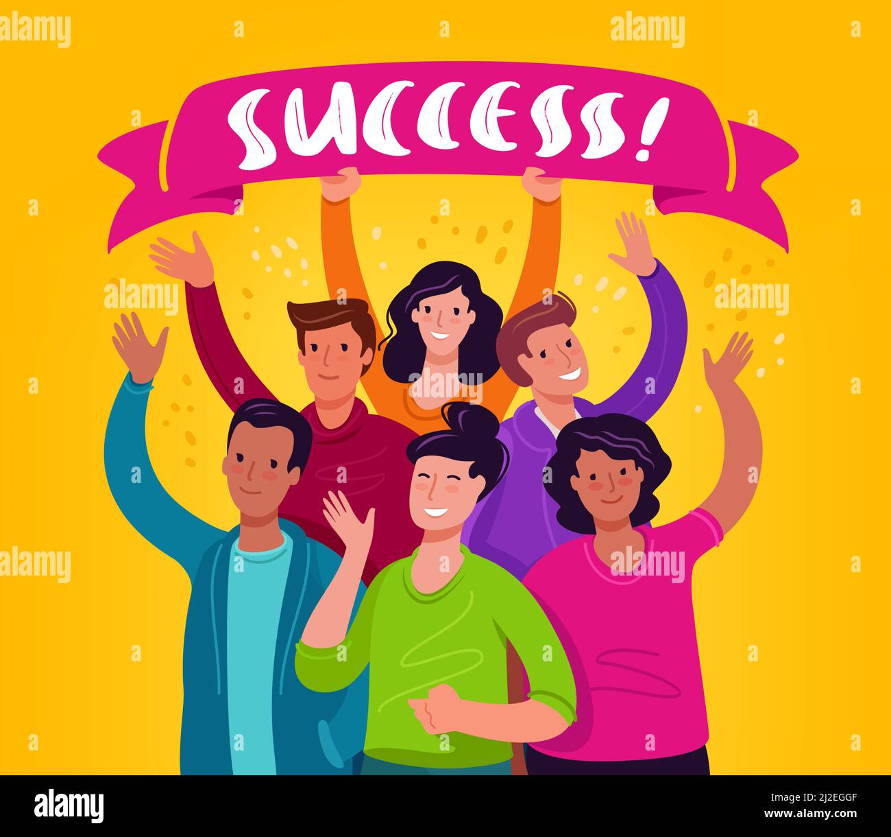 Group of people celebrating success waving their hands. Teamwork ...