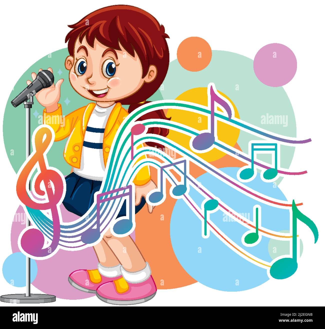 Singer girl cartoon with music melody symbols illustration Stock Vector ...