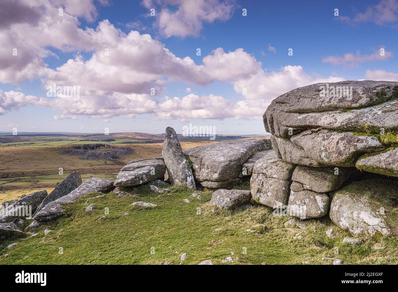 Weathered granite rocks left by glacial action on the summit of Stowes ...