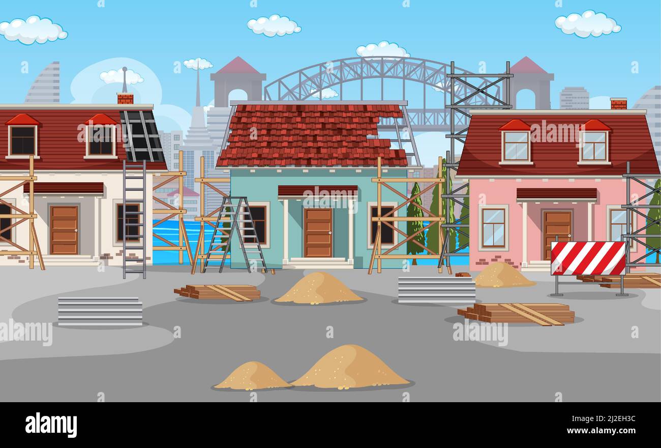 Scene of building construction site illustration Stock Vector Image ...