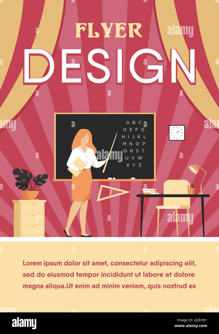 Teacher Standing Near Blackboard And Holding Stick Isolated Flat Vector