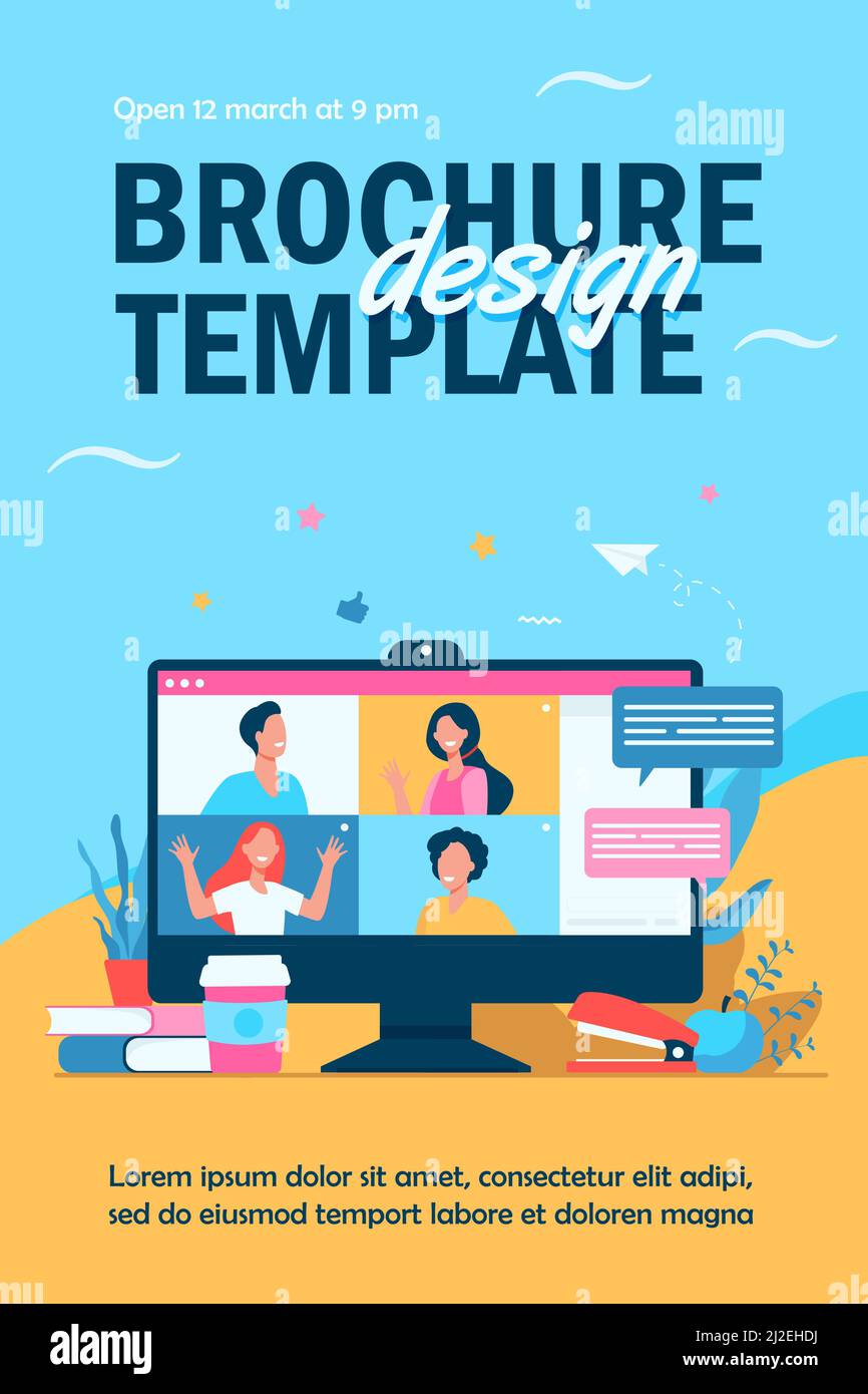 Desktop with virtual meeting or videoconference isolated flat vector ...