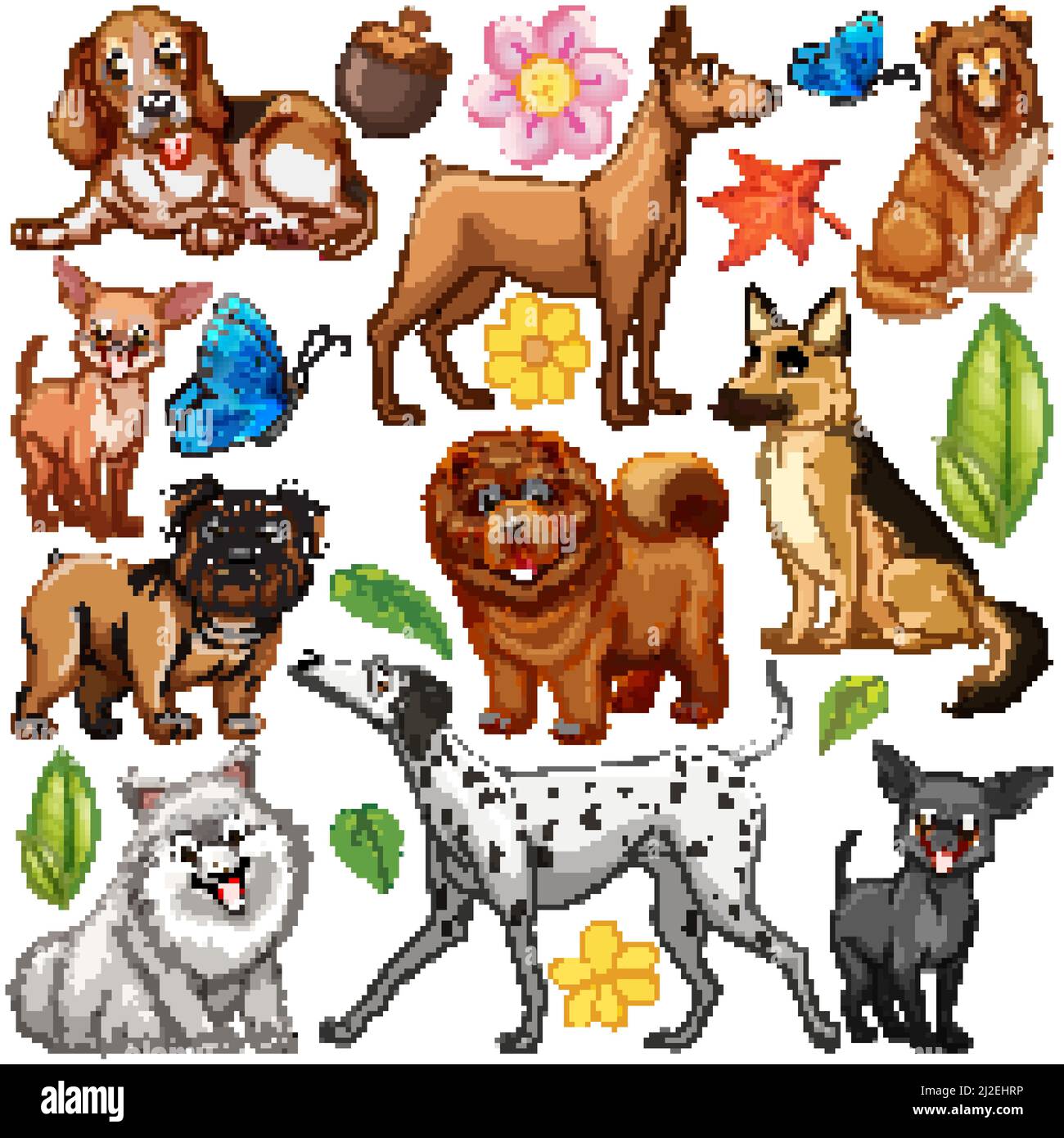 Different types of dogs on white background illustration Stock Vector ...