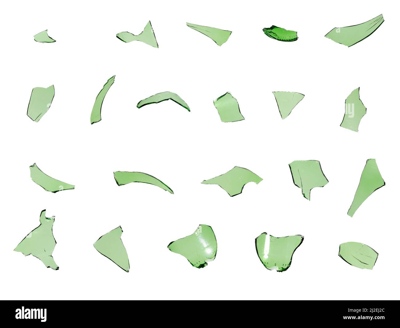 set of green glass shards isolated on white background. High quality ...