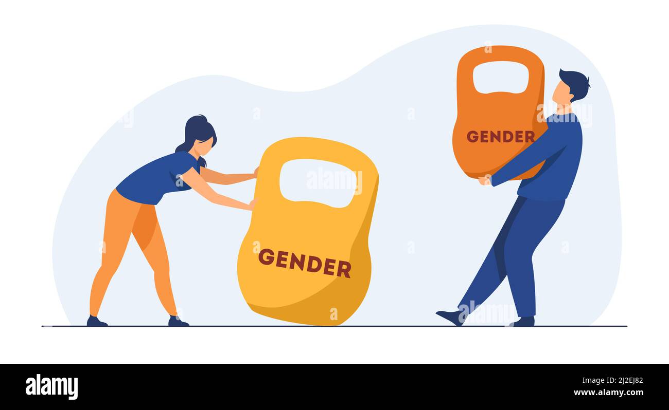 Gender Discrimination And Inequality Man And Woman Lifting Kettlebells