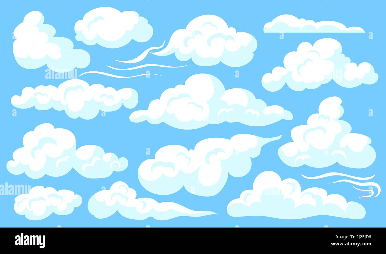 White clouds set. Blue cloudy sly, different shapes of soft clouds ...