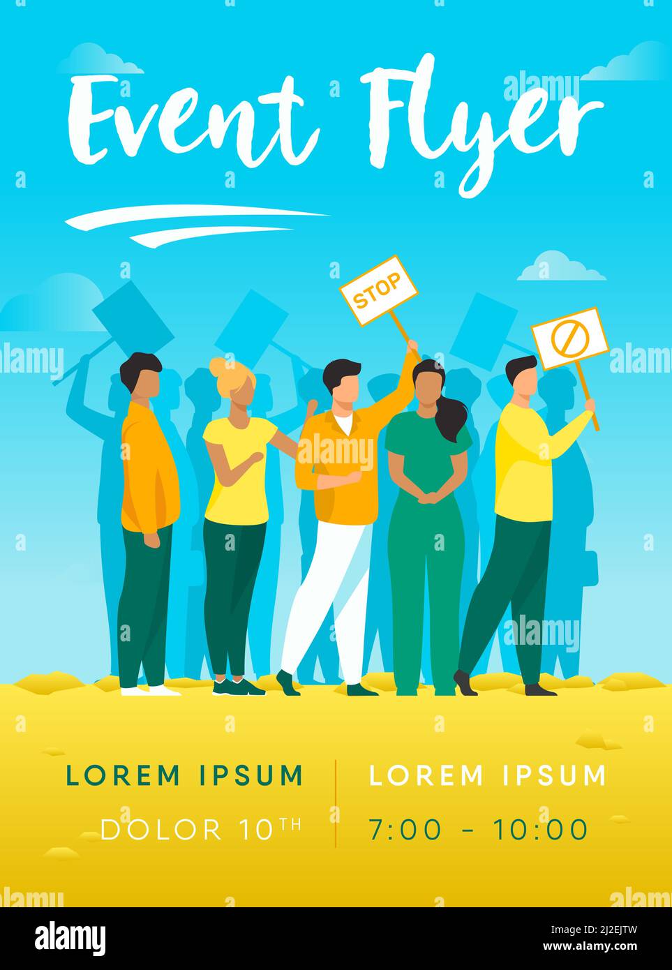 Activists at protest meeting. Crowd of people with placards standing ...