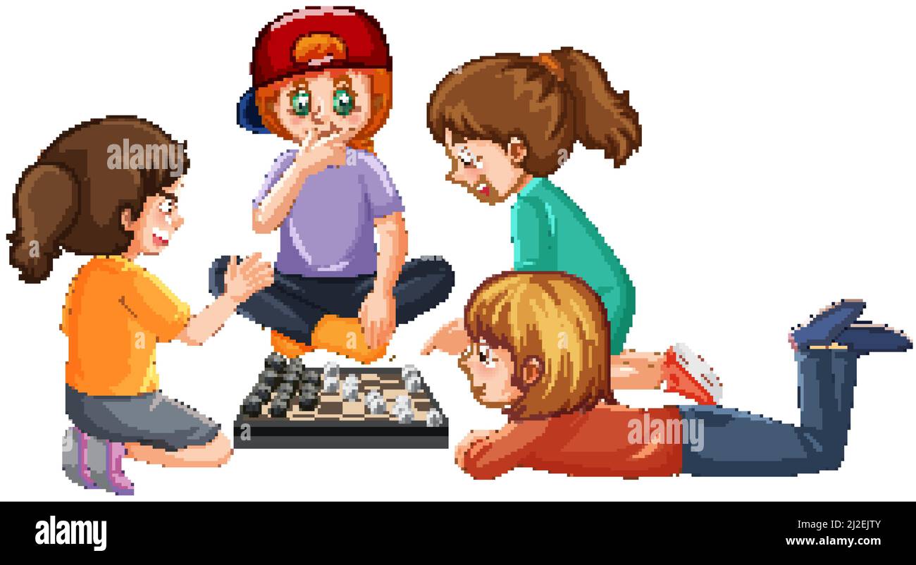 A children playing board game on white background illustration Stock ...