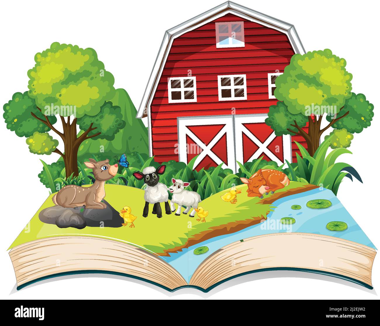 Open book farm theme on white background illustration Stock Vector ...