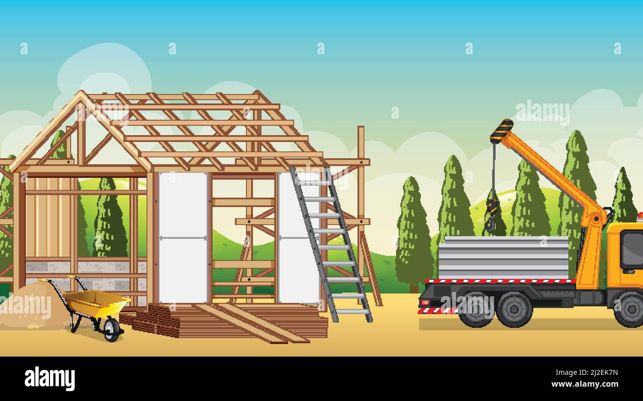 House construction site scene illustration Stock Vector Image & Art - Alamy