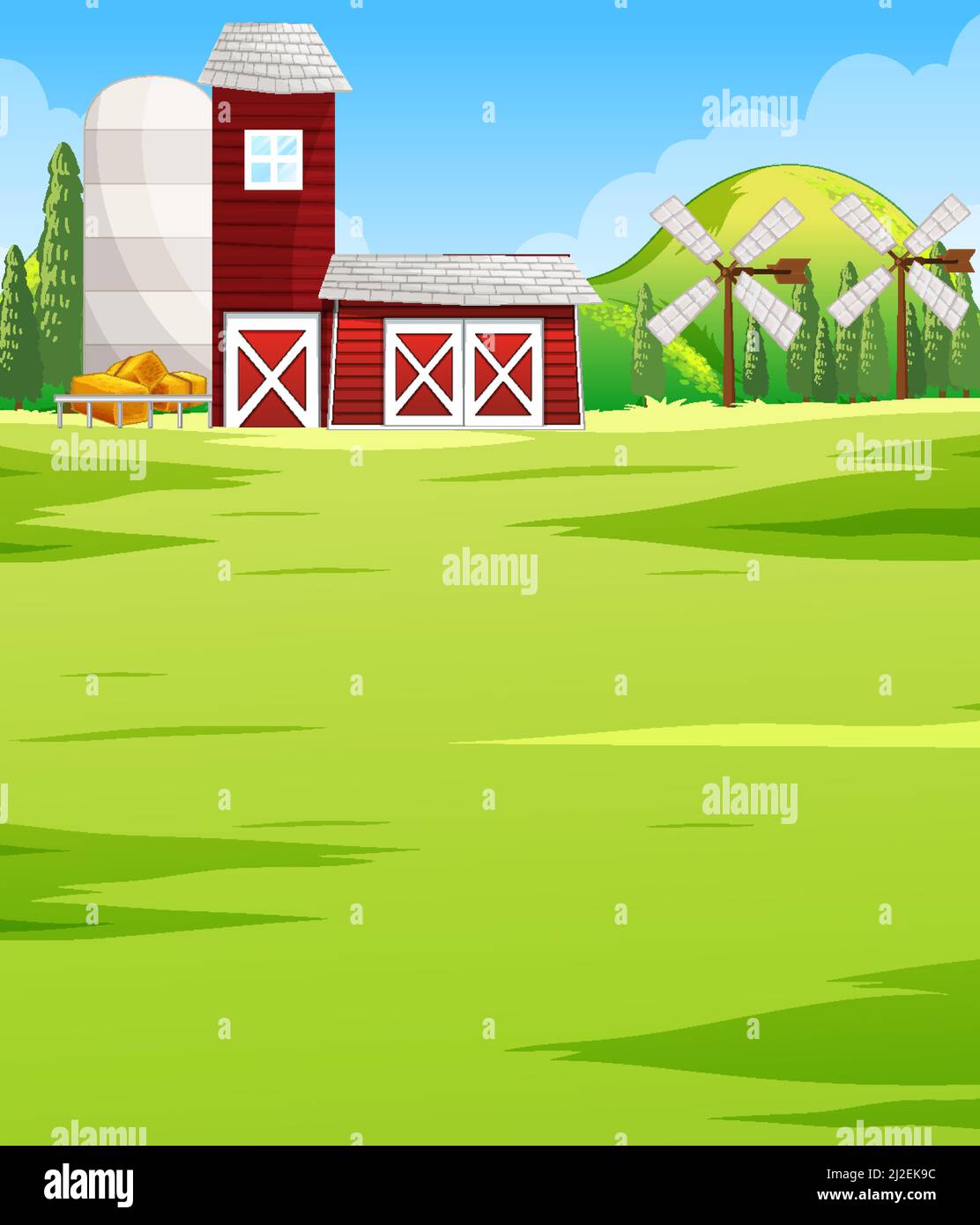 Farm scene landscape with barn illustration Stock Vector Image & Art ...