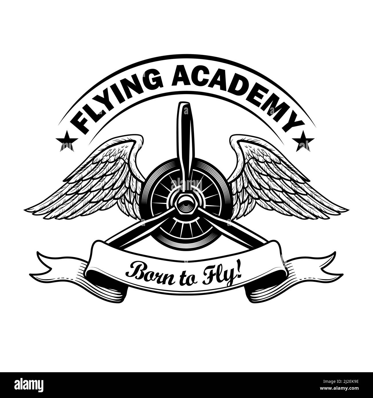 Flying academy label design. Monochrome element with retro airplane ...