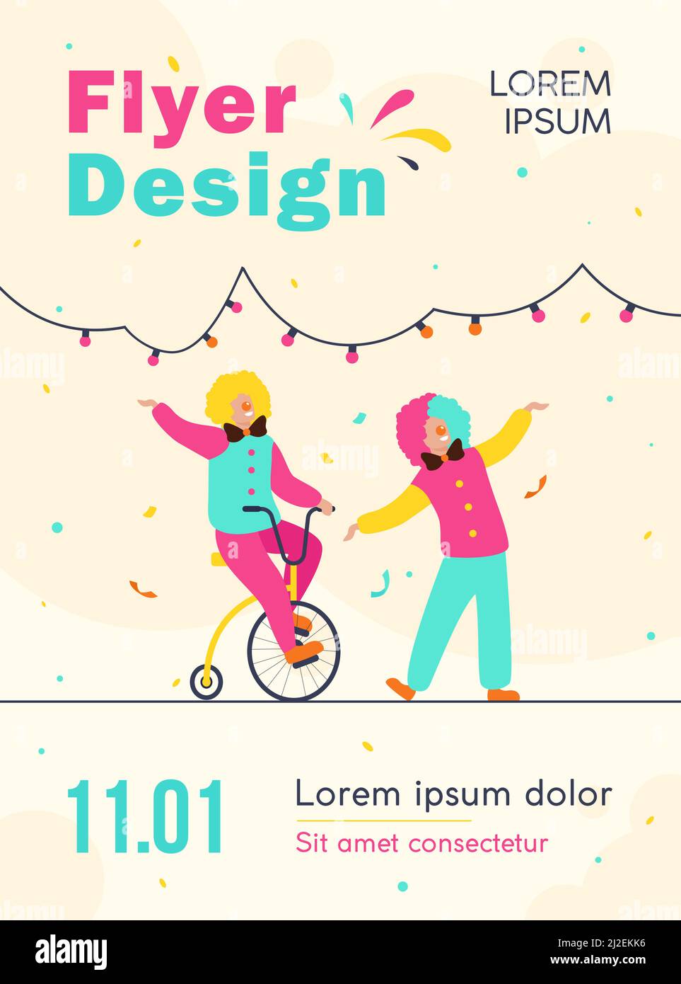 Happy clowns standing on circus arena flat vector illustration. Cartoon ...