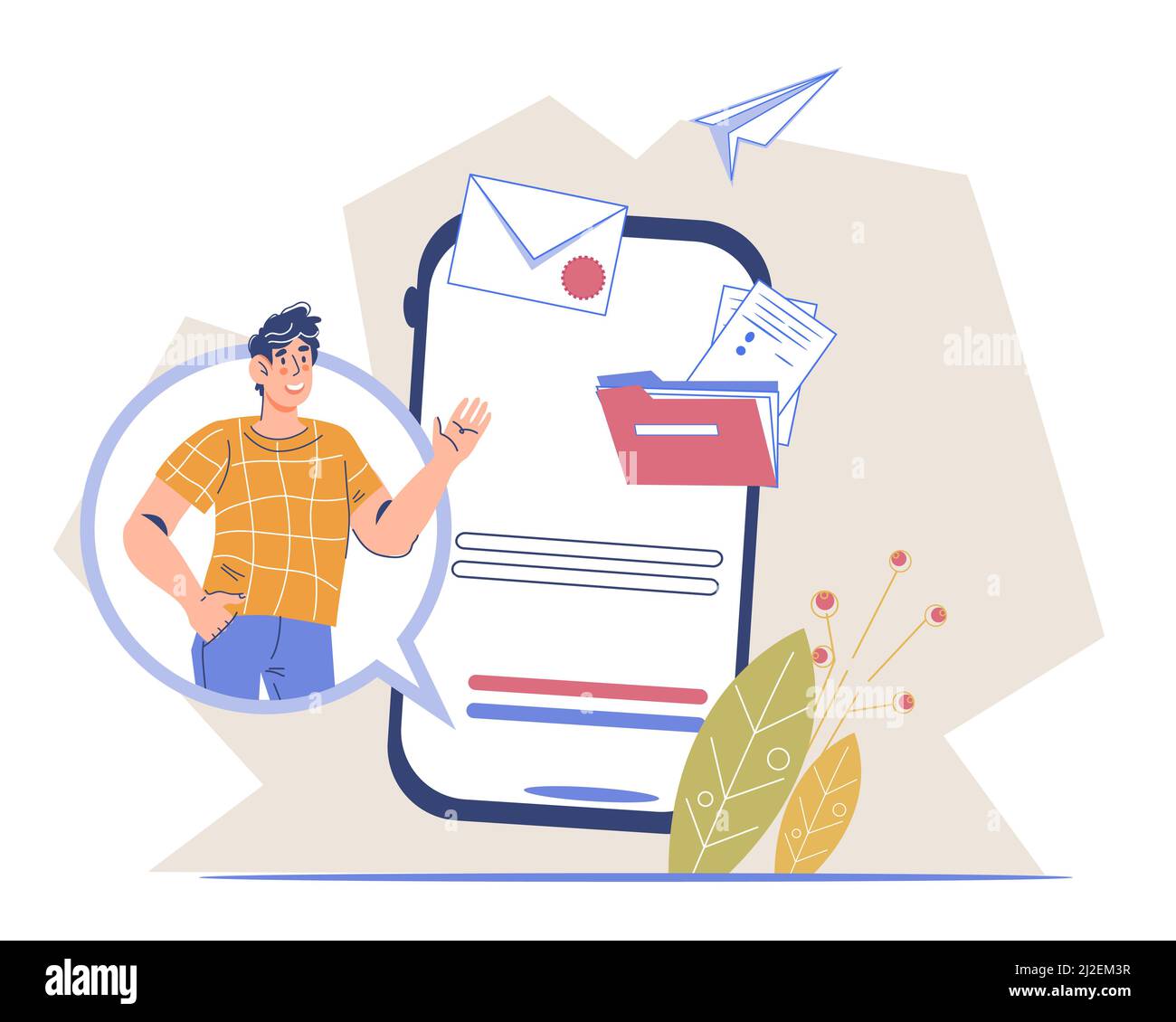 Man sending mail via smartphone online mobile services. Business ...