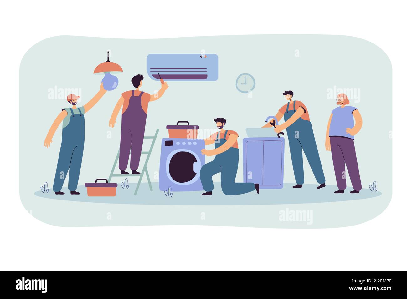 Electrician handyman cartoon character holding hi-res stock photography ...