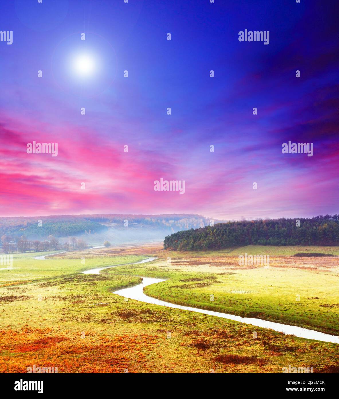 Beautiful morning landscape with the river Stock Photo - Alamy