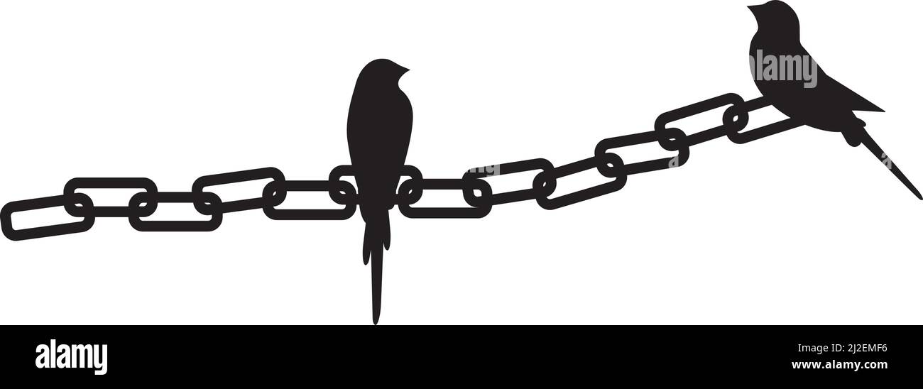 Birds silhouettes on chain isolated on white background, vector. Birds ...