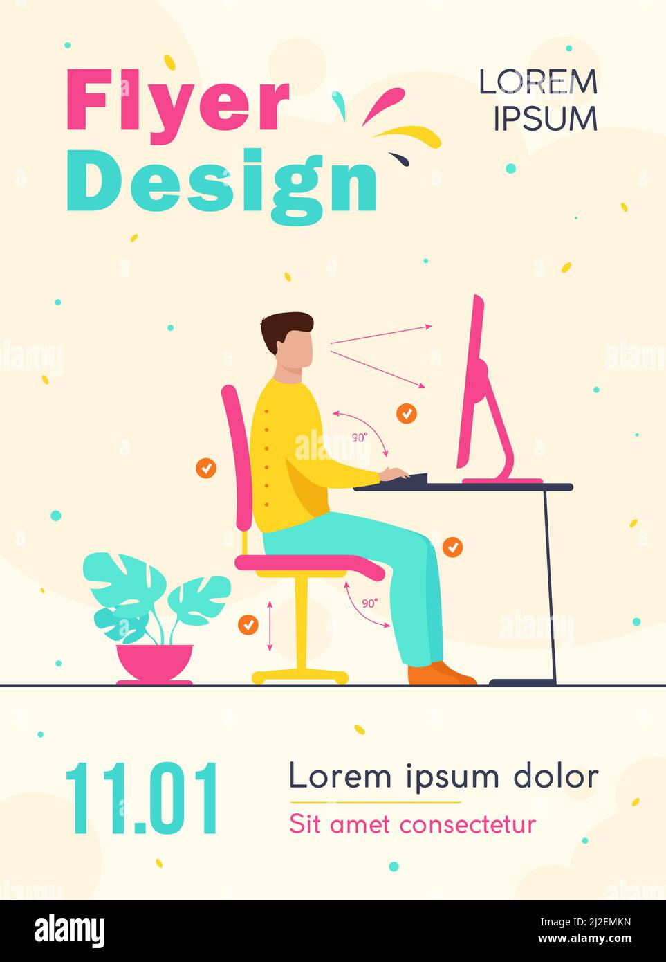 Instruction for correct pose during office work flat vector ... Instruction for correct pose during office work flat vector ...