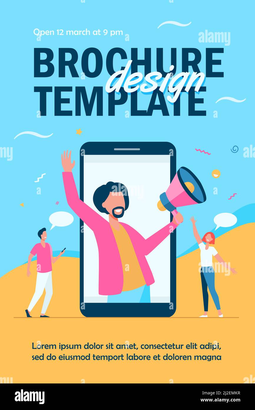 Influencer marketing concept. Male blogger with megaphone sharing ...