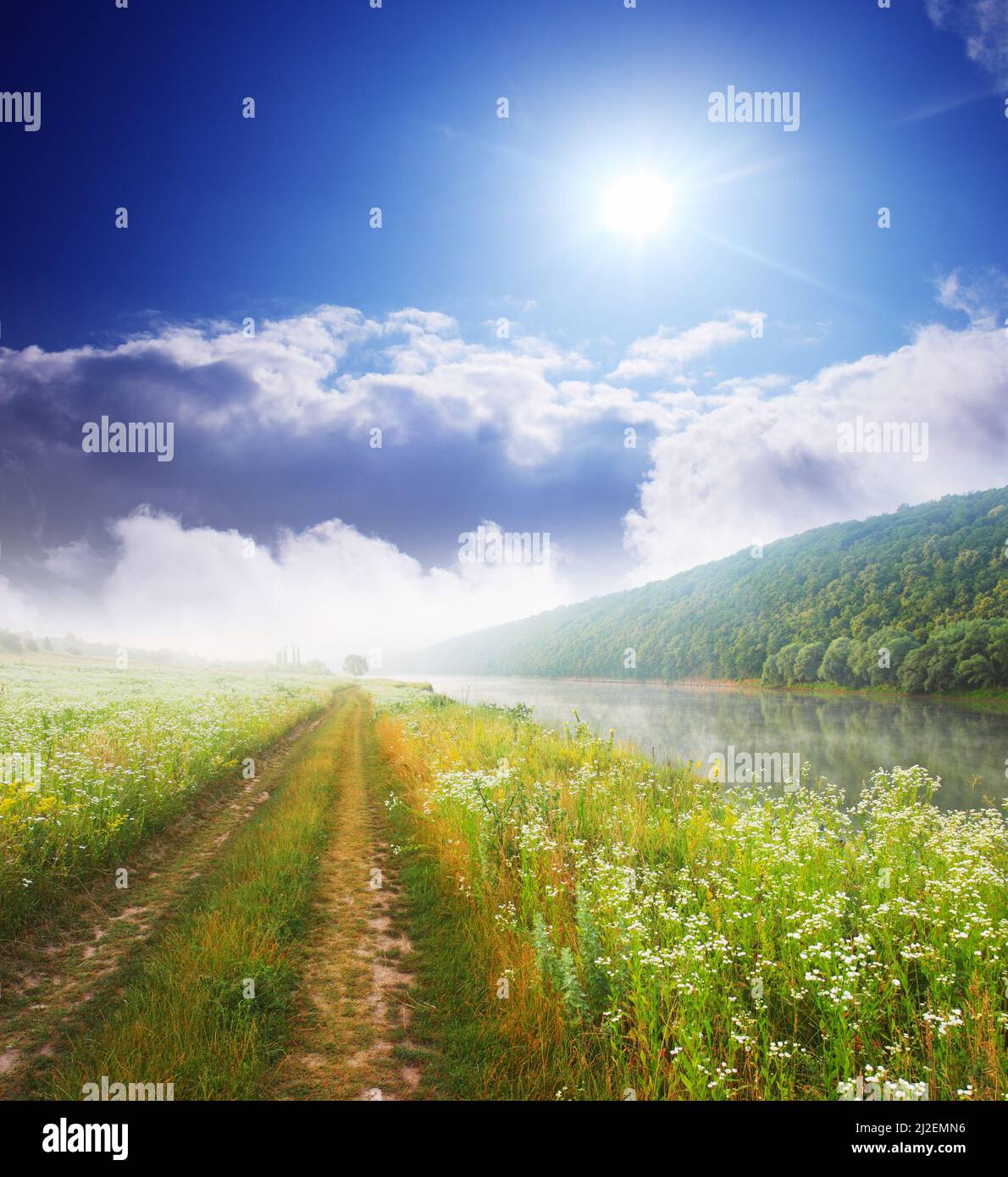Beautiful morning landscape with the river Stock Photo - Alamy