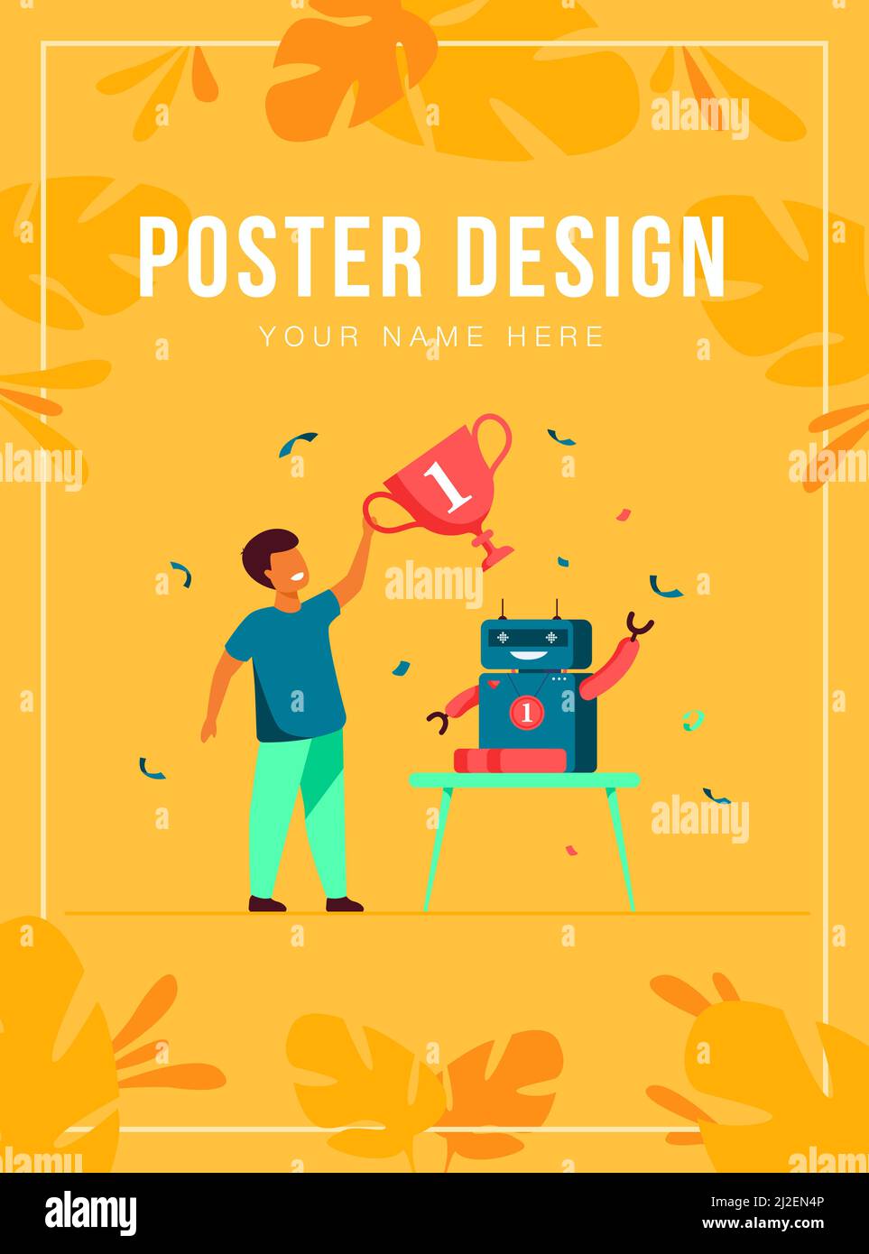 Child getting award for robot flat vector illustration. Cartoon young ...